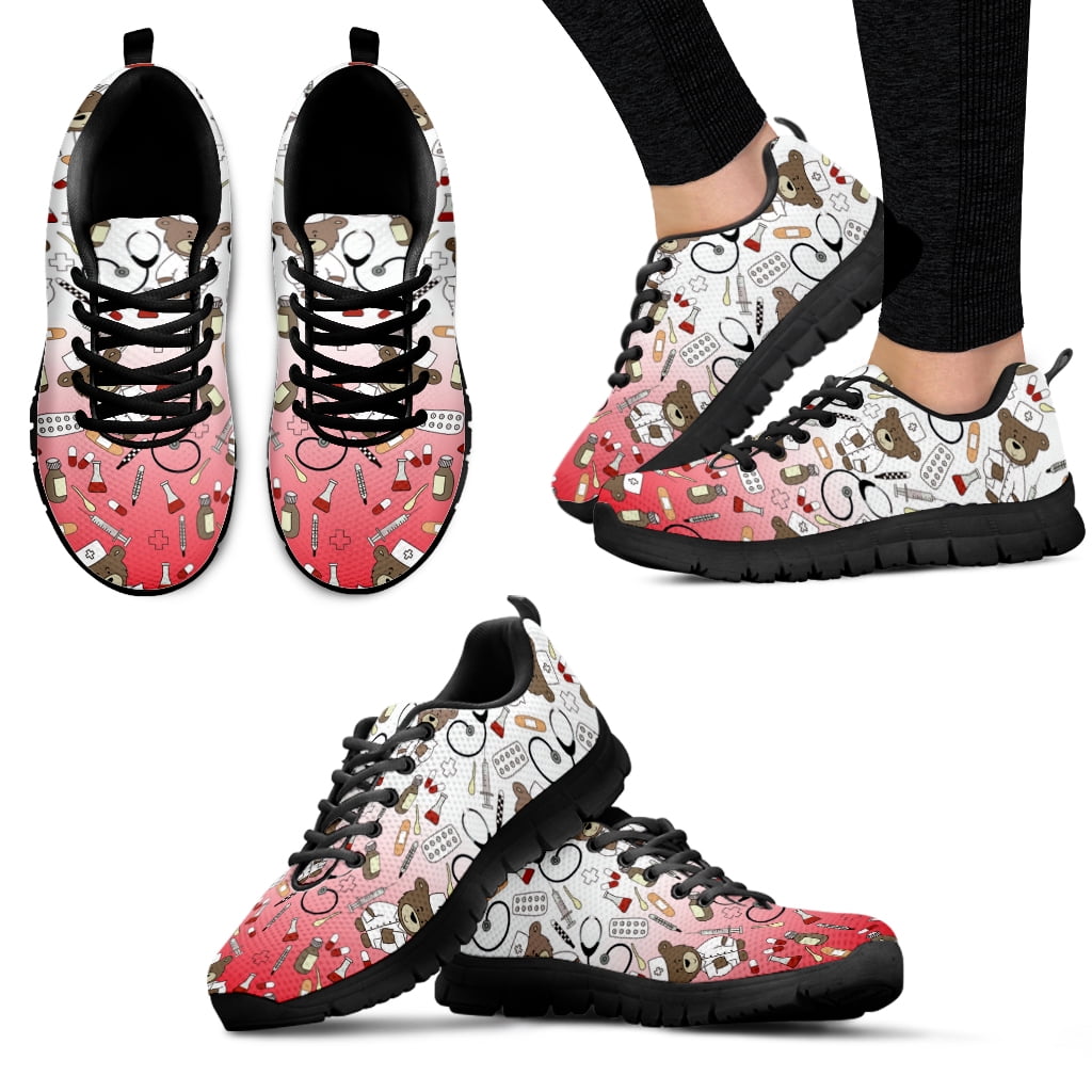 Gradient Color Cartoon Bear Lightweight Lace-up Fashion Sneakers Nurse Medical Shoes Casual ...
