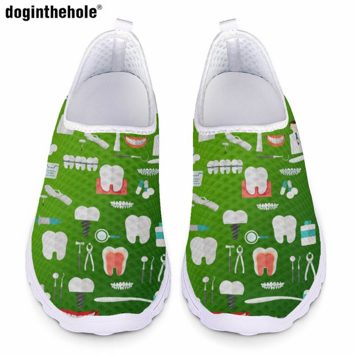 Gradient Color Cartoon Dental Nurse Print Flat Shoes for Women Summer ...