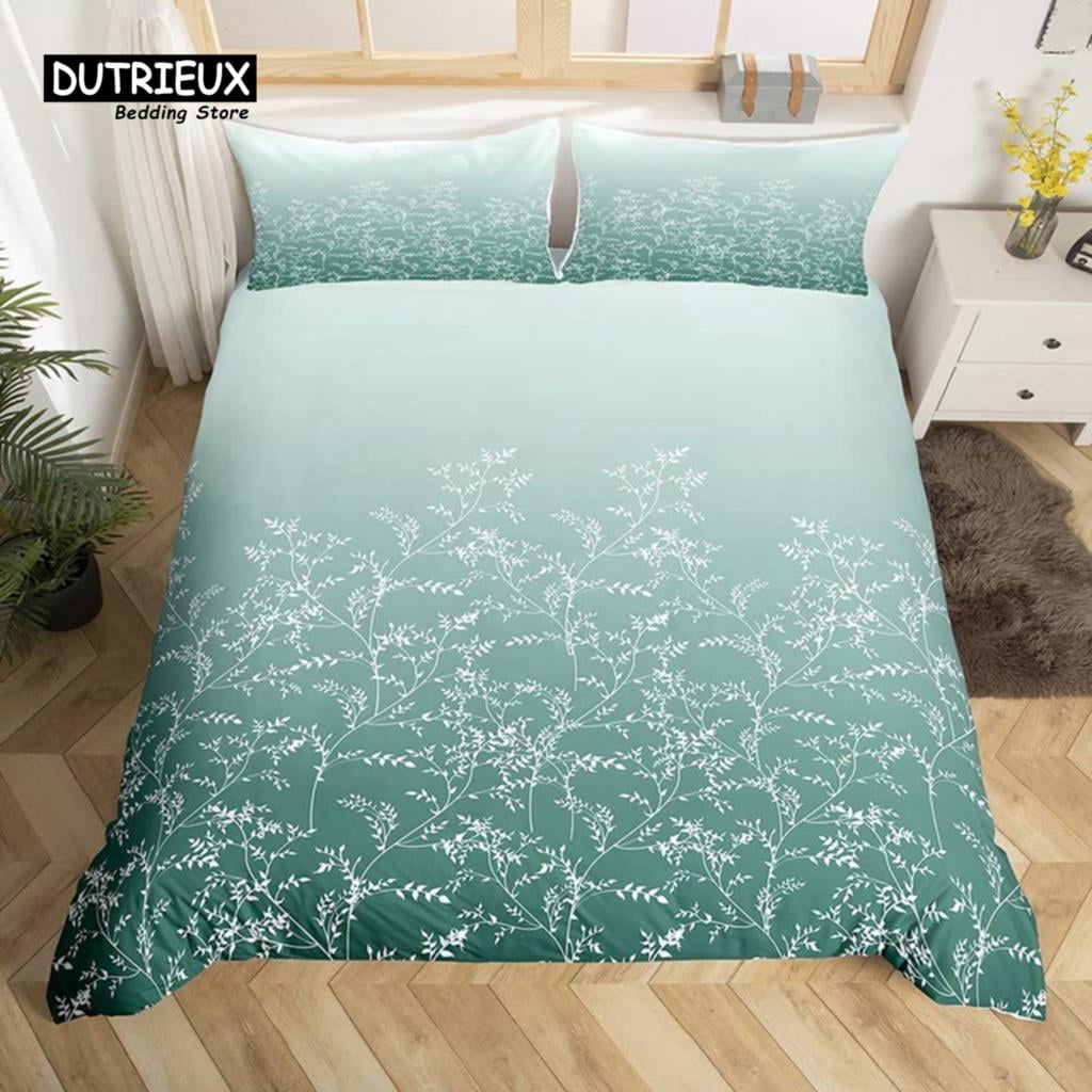 Gradient Color Duvet Cover Woodland Botanical Bedding Set Nature Rustic ...