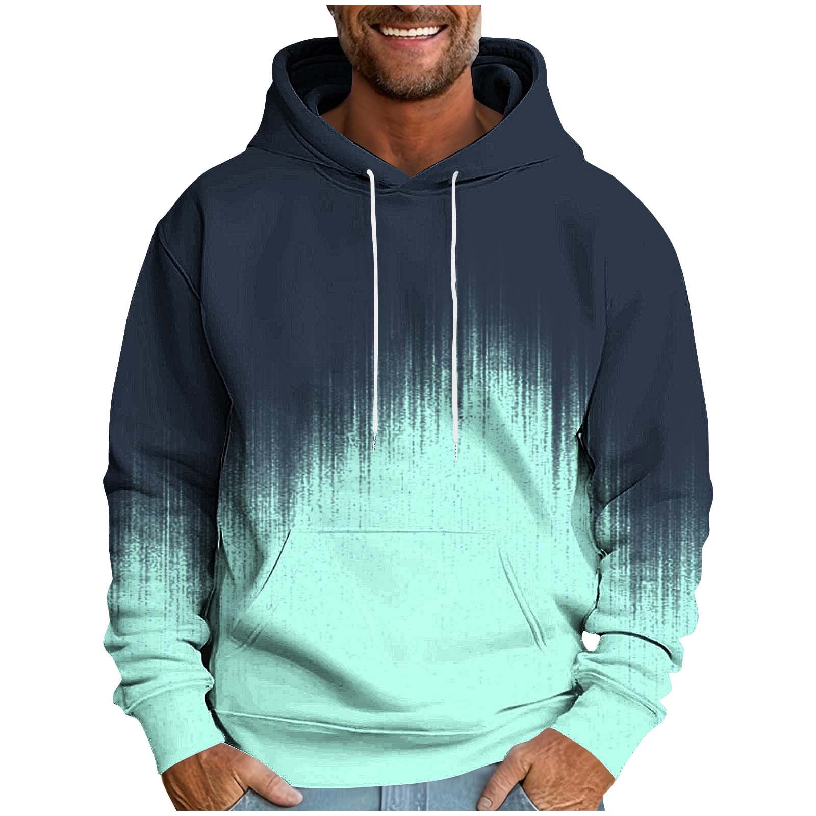Gradient Color Hooded Pullover for Men Casual Long Sleeve Drawstring ...