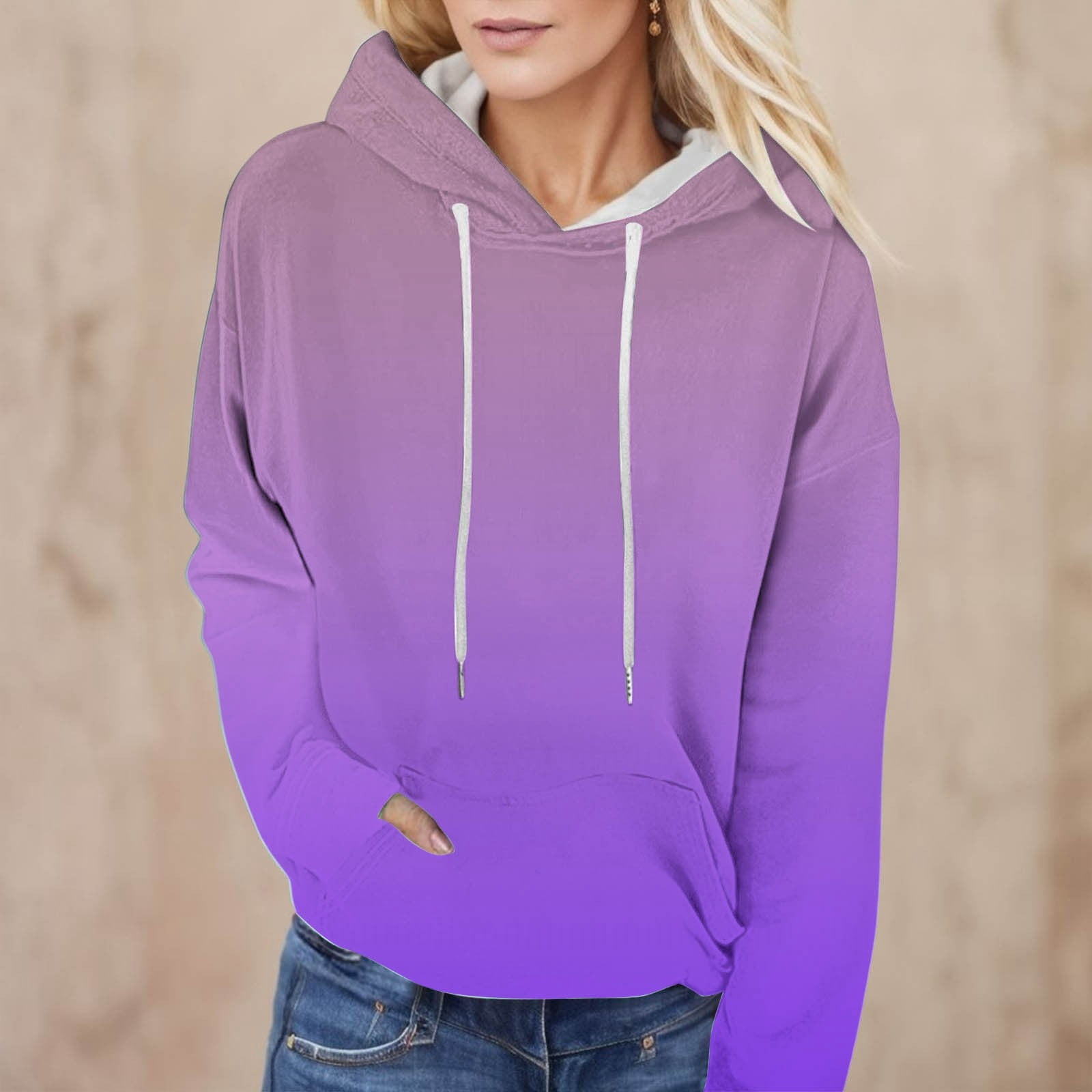 Gradient Color Hoodies for Women Long Sleeve Hooded Sweatshirt Spring ...