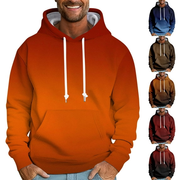 Gradient Color Men's Long Sleeve Casual Hooded Sweatshirt, Pullover ...