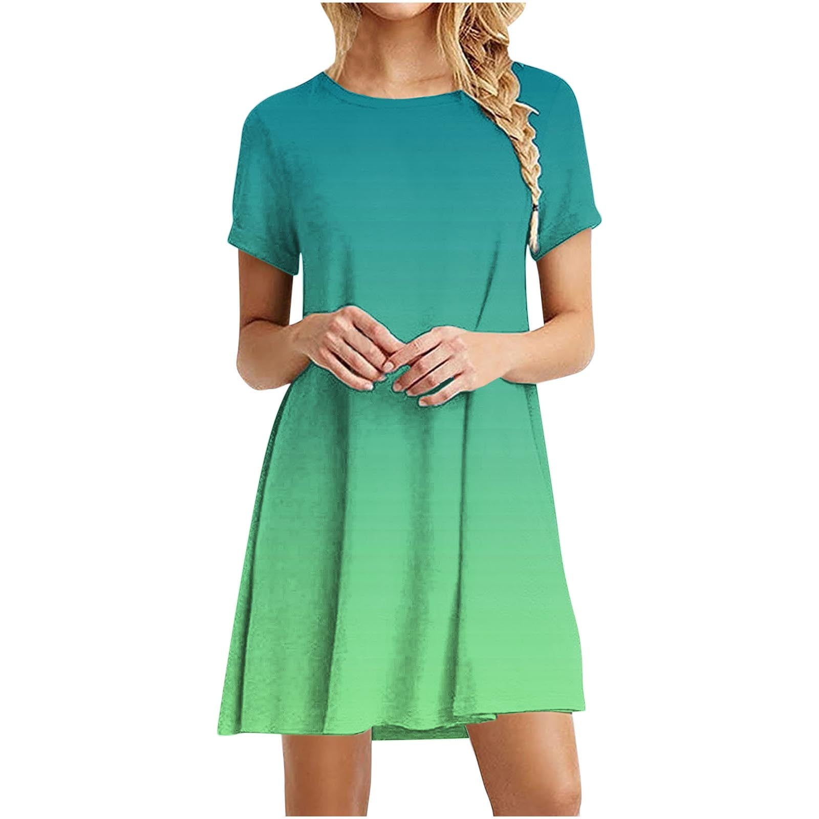 Gradient Color Mini Dress for Women Crewneck Short Sleeve Casual Dress ...