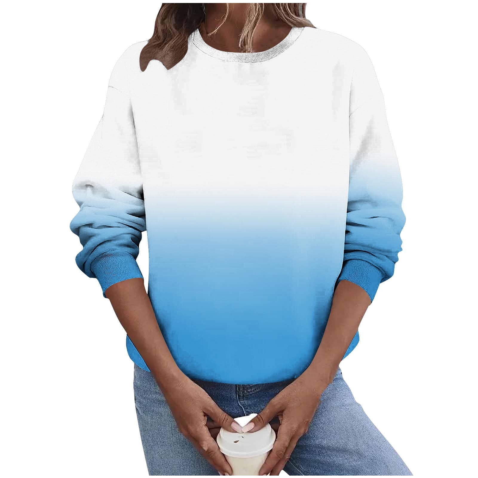 Gradient Color Sweatshirts for Women Trendy Loose Baggy Crewneck ...