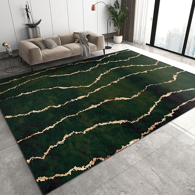 Gradient Dark Green Marble Texture Area Rugs, Abstract Geometric ...