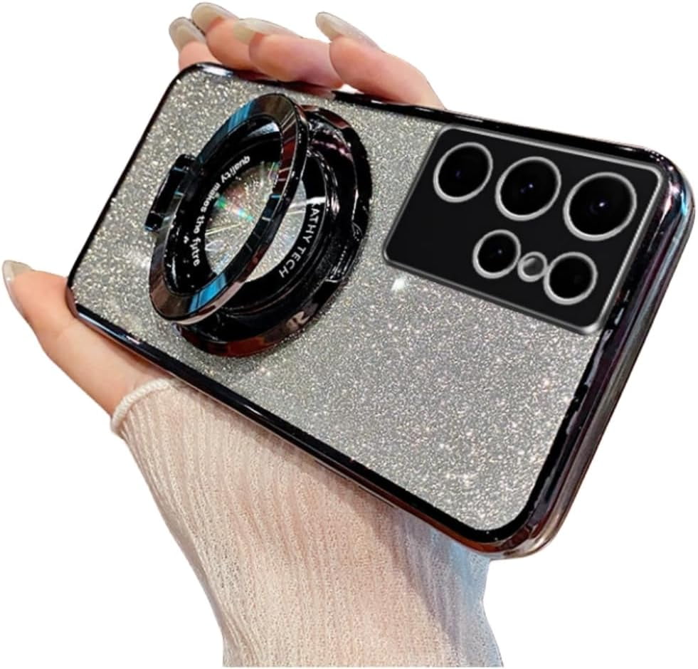 Gradient Electroplating Glitter Phone Case, Hidden Finger Ring Holder ...