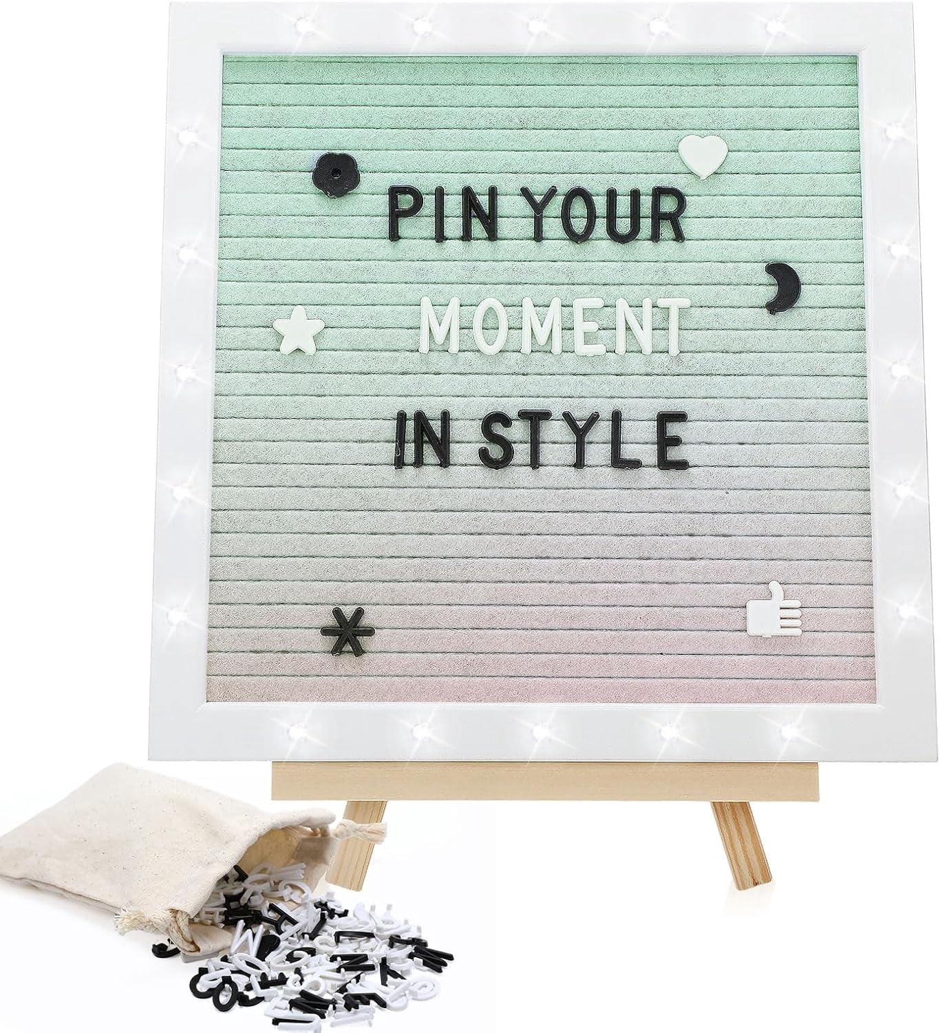 Gradient Felt Letter Board with LED Lights - 10 ×10" Custom Message ...