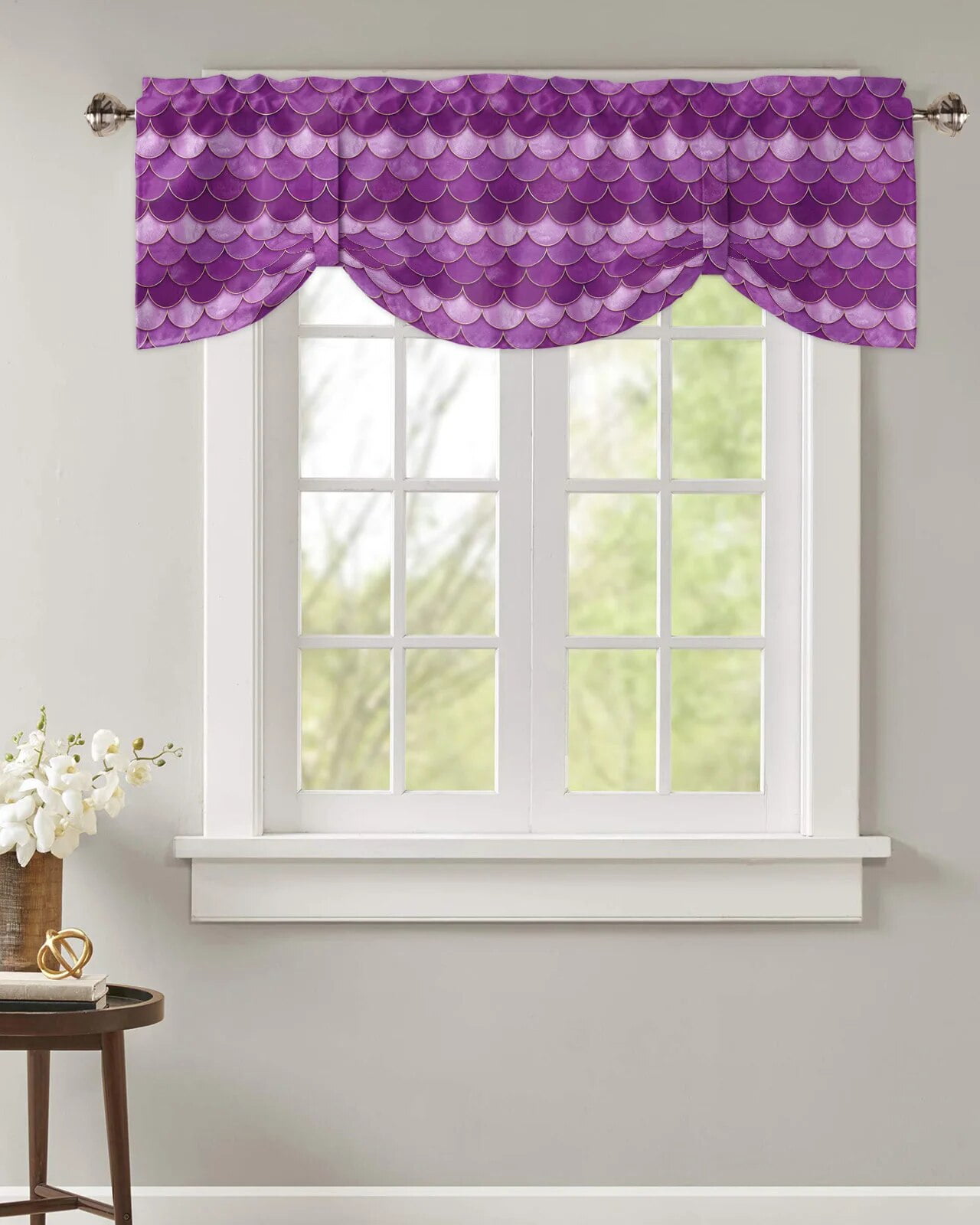 Gradient Fish Scale Texture Purple Small Curtain Rod Pocket Short ...
