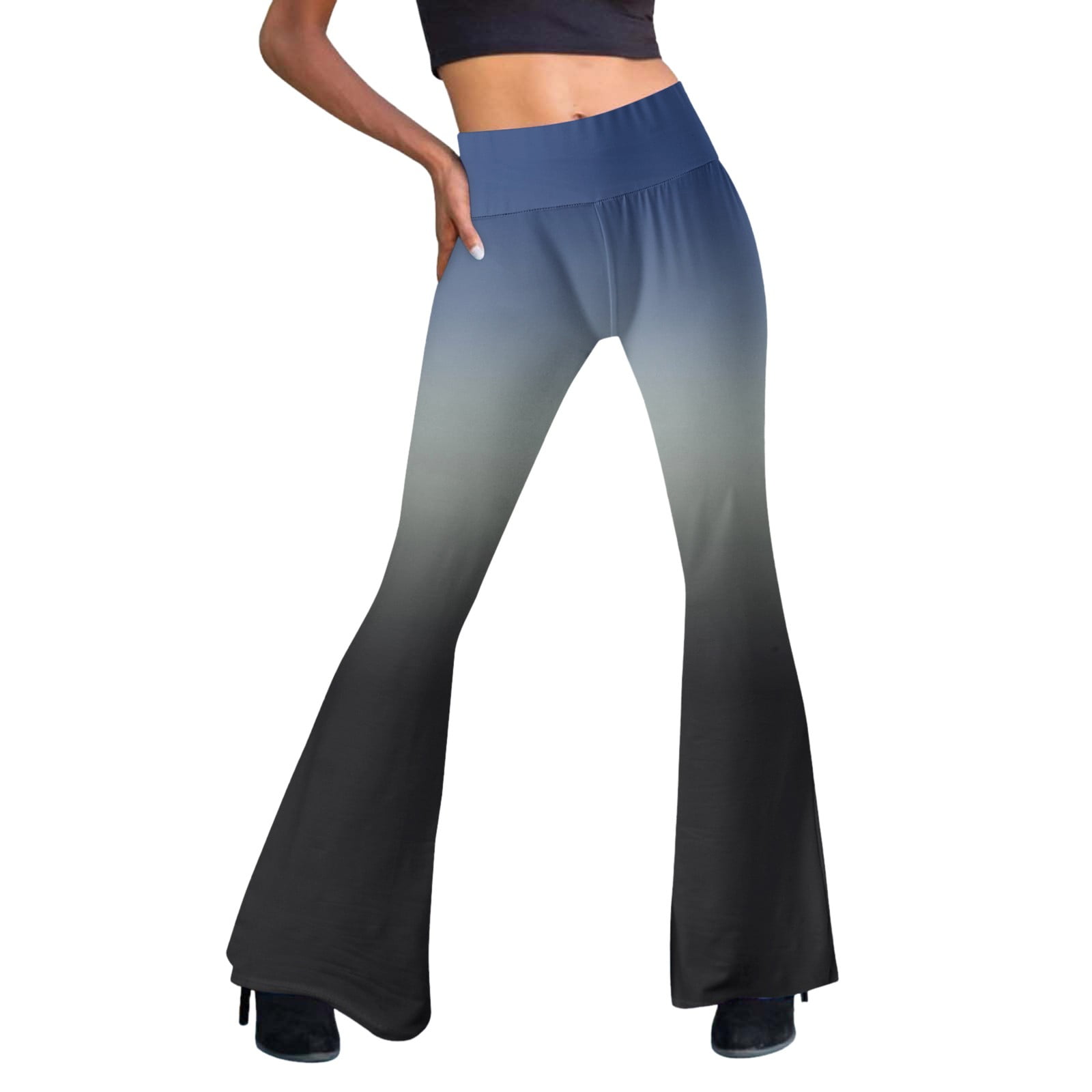 Gradient Flare Pants Elastic Waist Wide Leg Pants for Women Stretchy ...