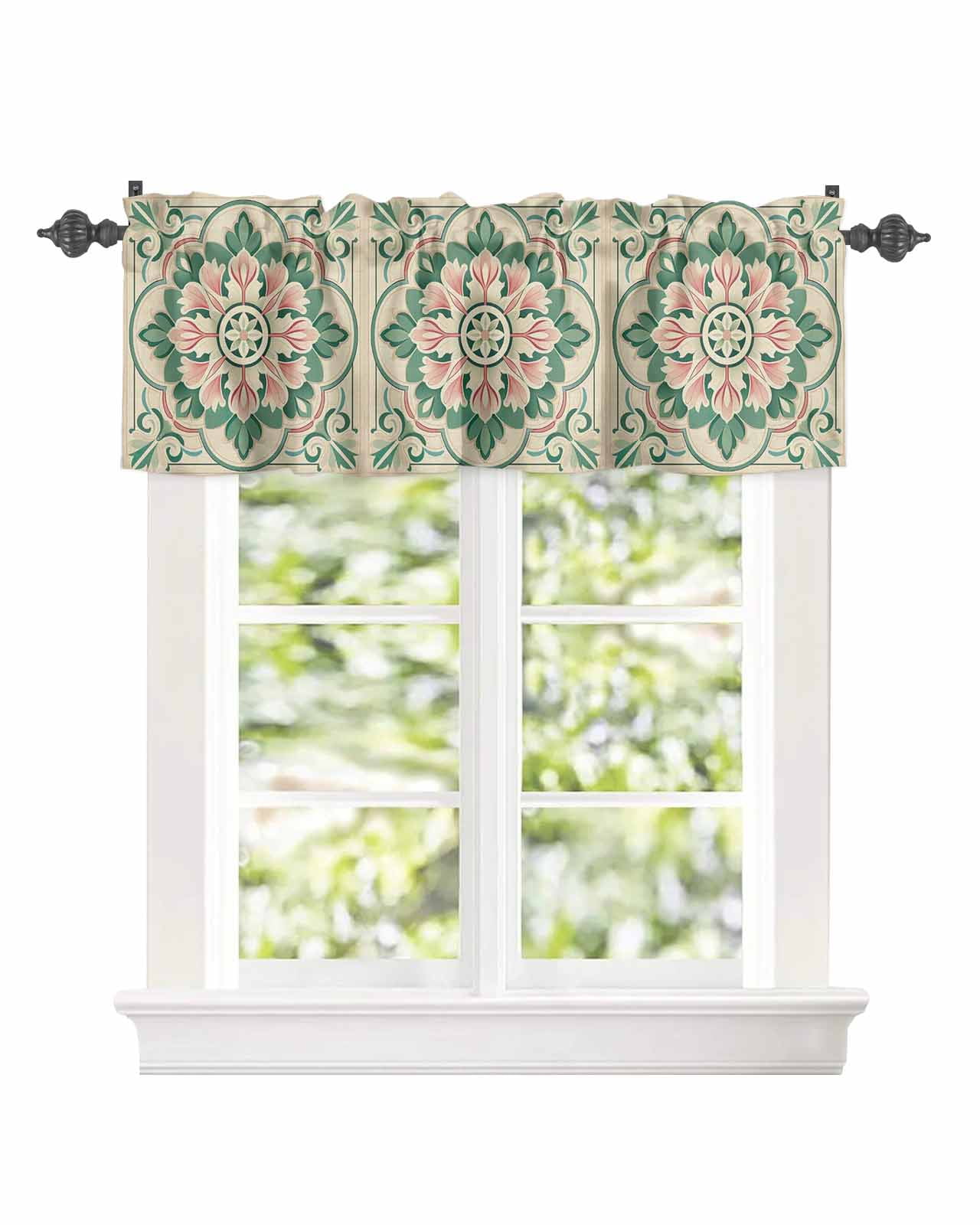 Gradient Floral Art Pink Green Window Valances for Kitchen,Rod Pocket ...