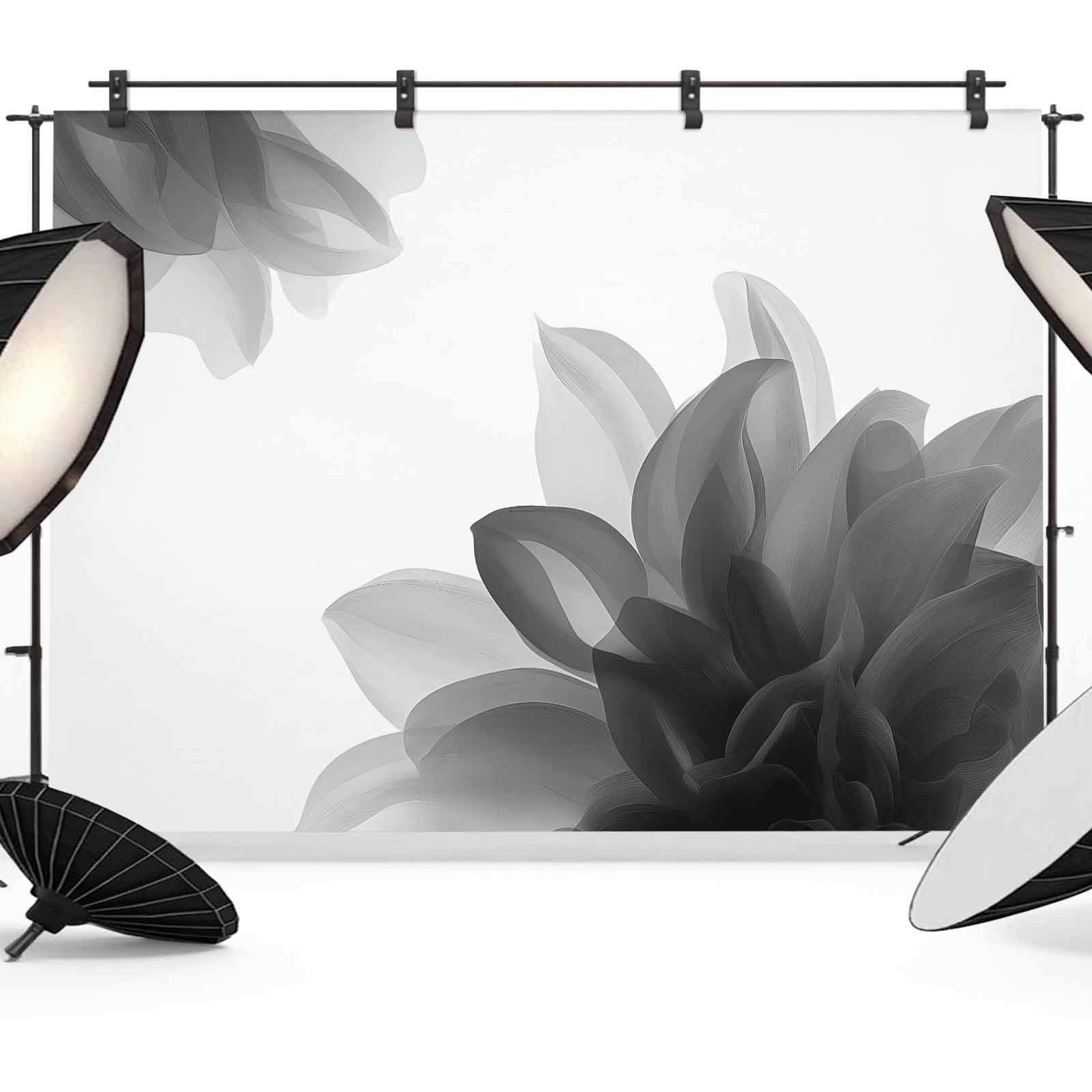 Gradient Floral Backdrop for Photography, Black Grey Translucent Flower ...