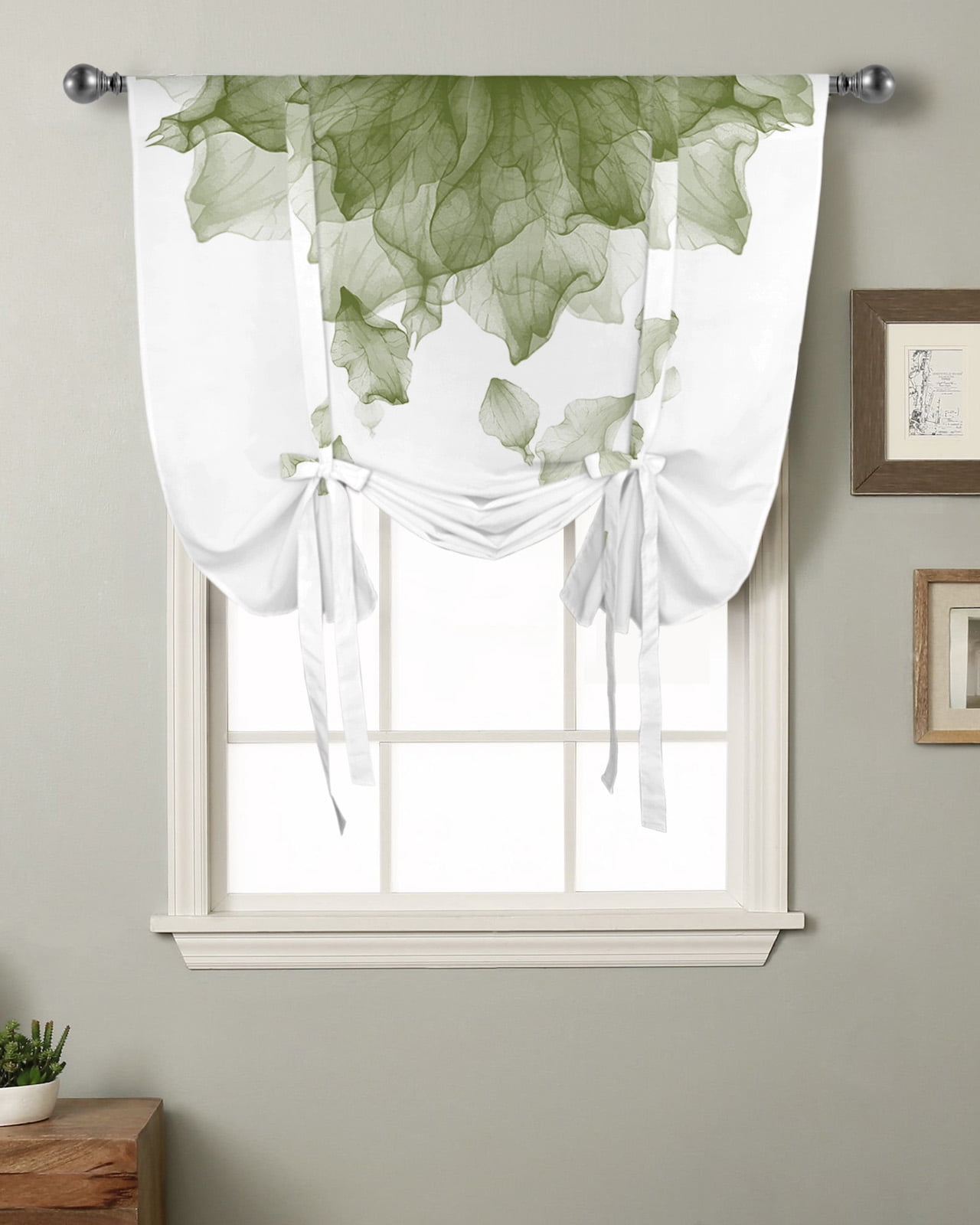 Gradient Floral Sage Green Kitchen Short Window Curtain Rod Pocket ...