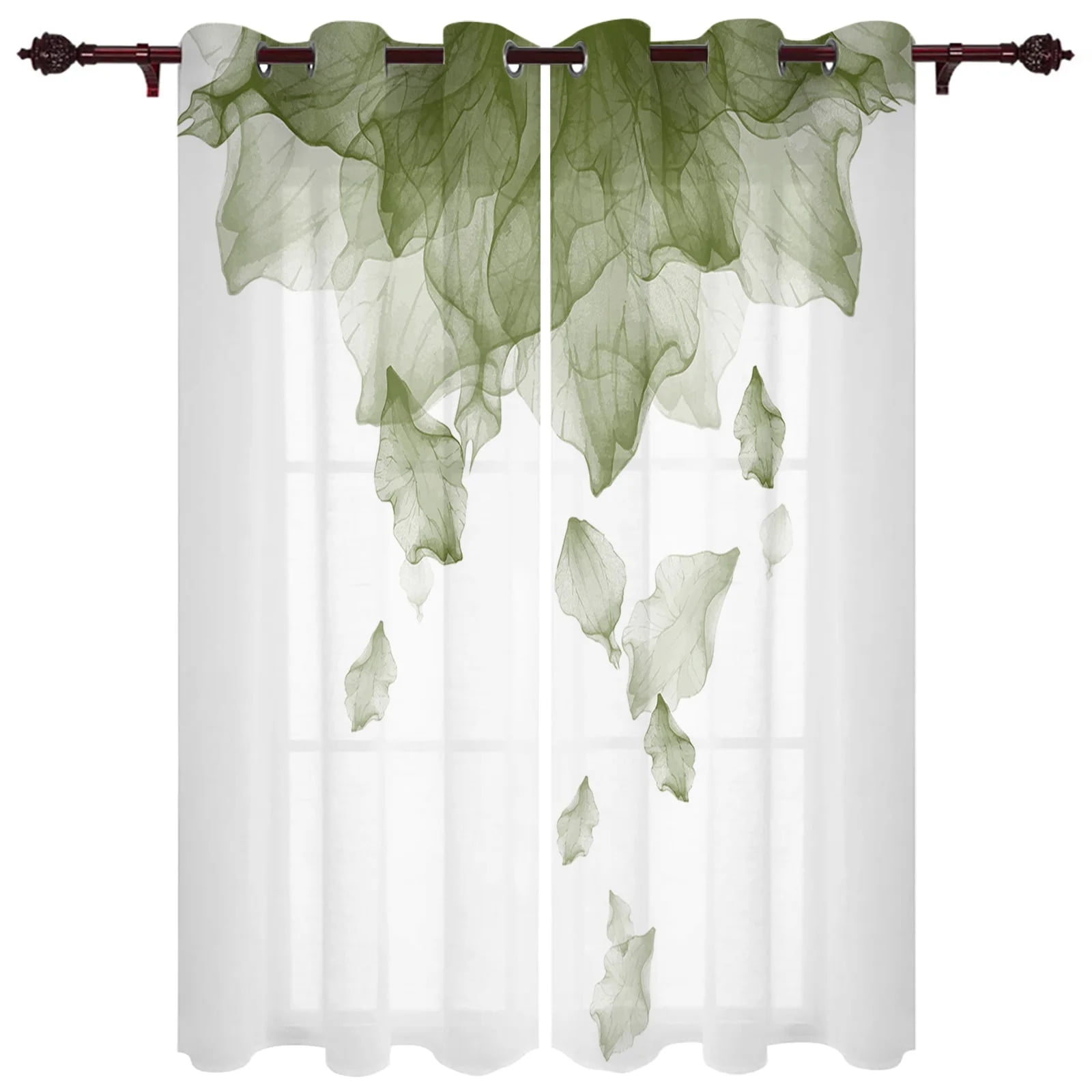 Gradient Floral Sage Green Window Curtains for Living Room Home Bedroom ...