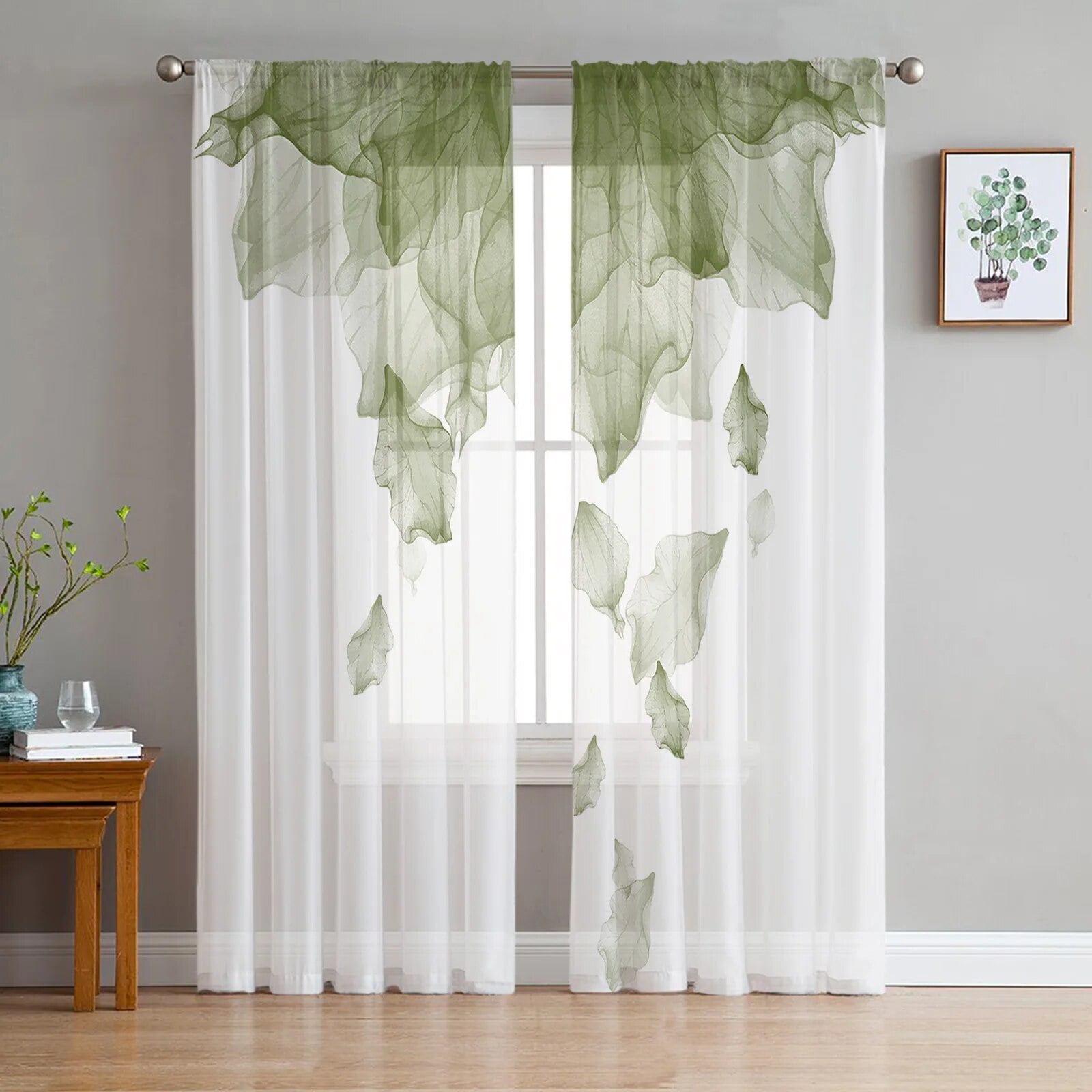 Gradient Flower Sage Green Window Curtains For Living Room Bedroom ...