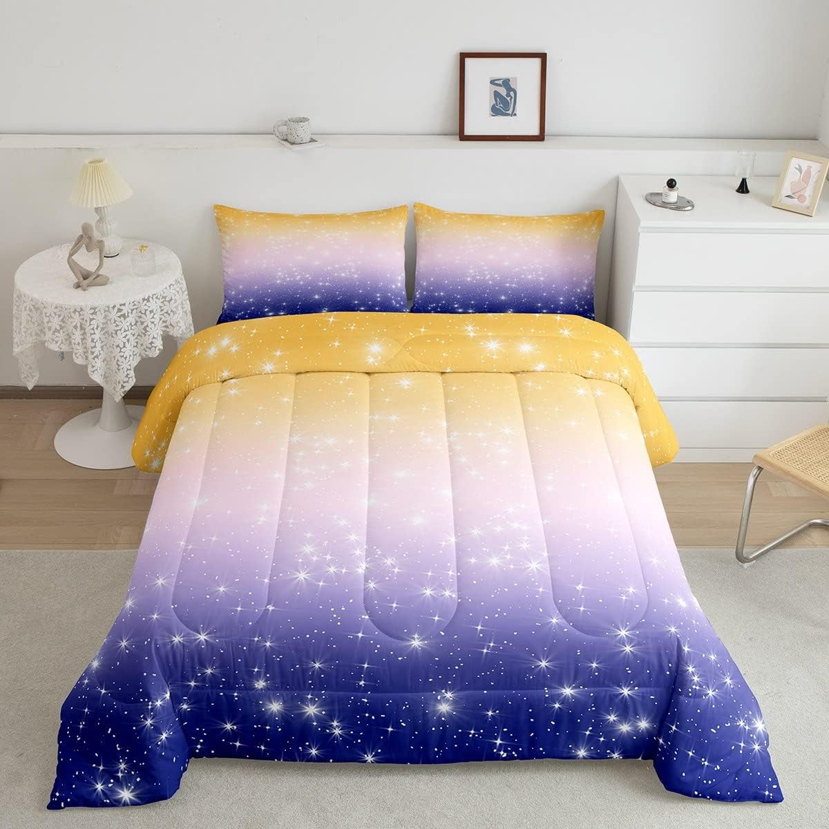 Gradient Glitter Bedding Set for Girls Twin Size Rainbow Galaxy ...