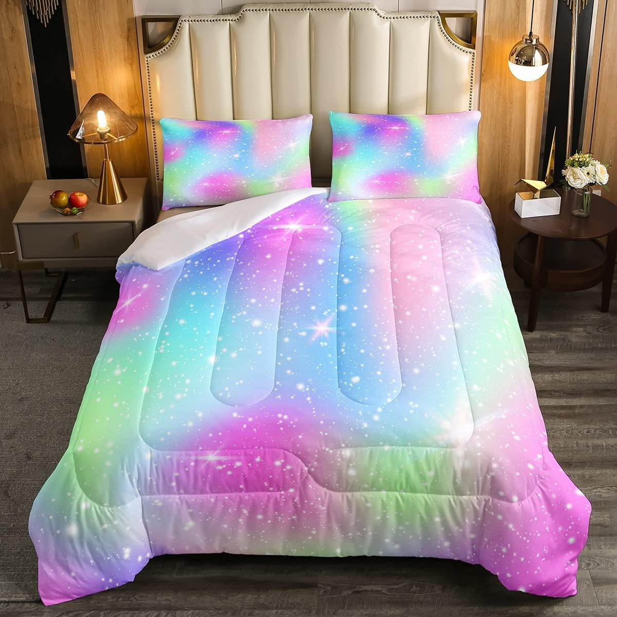 Gradient Glitter Bedding Set for Girls Twin Size Rainbow Galaxy ...