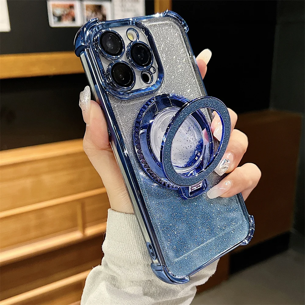 Gradient Glitter for Magsafe Quicksand Bracket Phone Case for iPhone 16 ProMax 15 14 13 12 11 ...