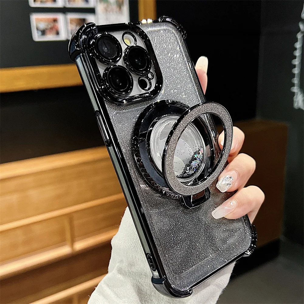 Gradient Glitter for Magsafe Quicksand Bracket Phone Case for iPhone 16 ProMax 15 14 13 12 11 ...