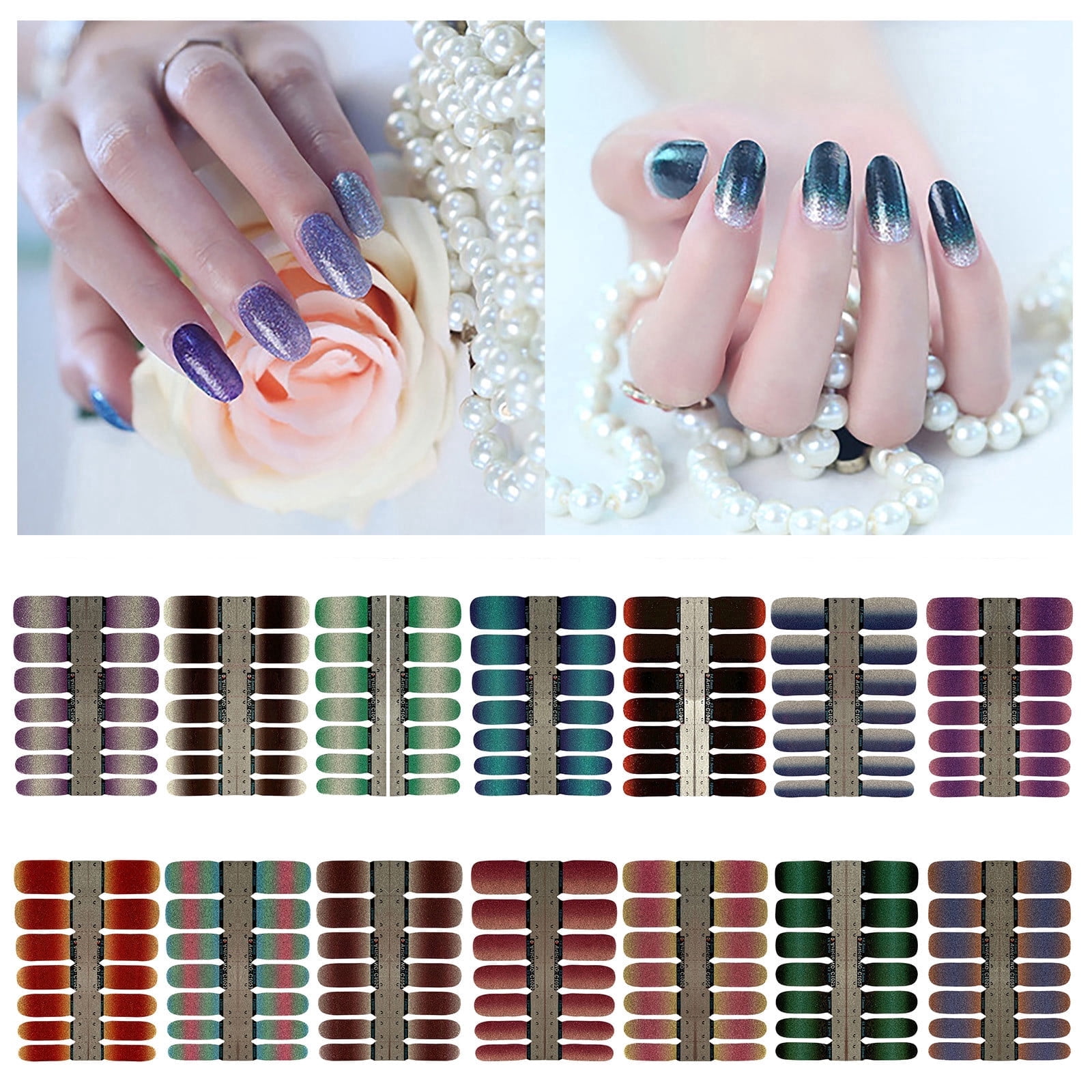 Gradient Glitter Nail Stickers Self- Decal Sheets Full Wraps Polish ...