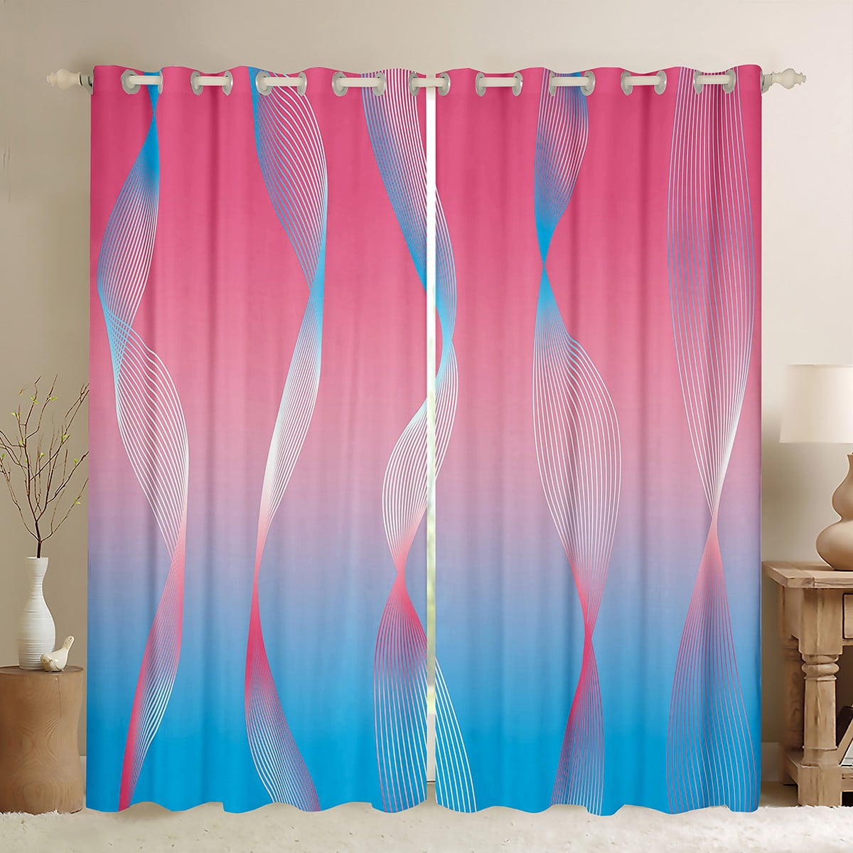 Gradient Gradient Pink to Blue Curtains & Drapes,Irregular Silver ...