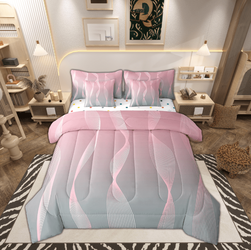 Gradient Gradient Pink To Grey Comforter Set 7 Piece Bed in a Bag Twin ...