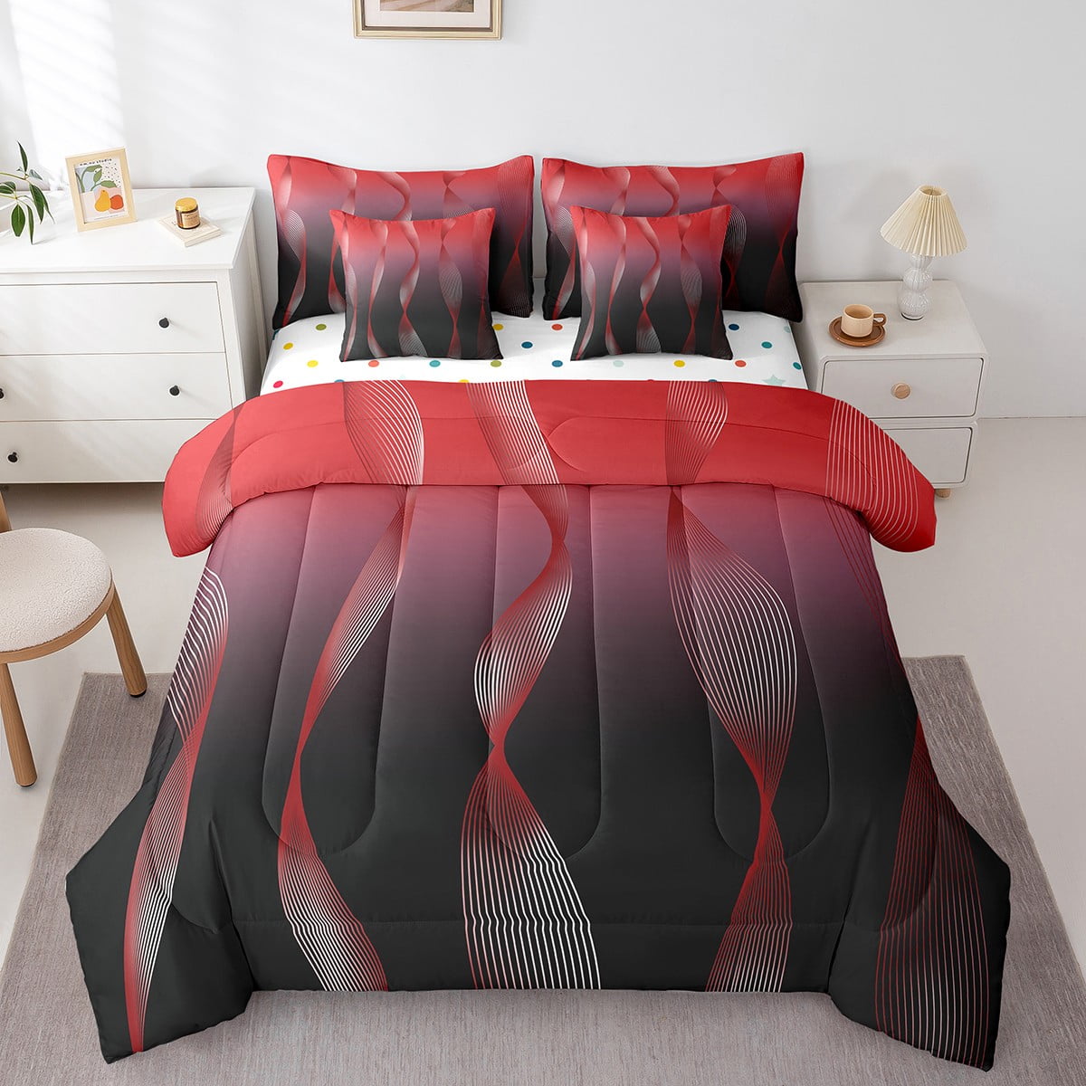 Gradient Gradient Red To Black Comforter Set 7 Piece Bed in a Bag Twin ...