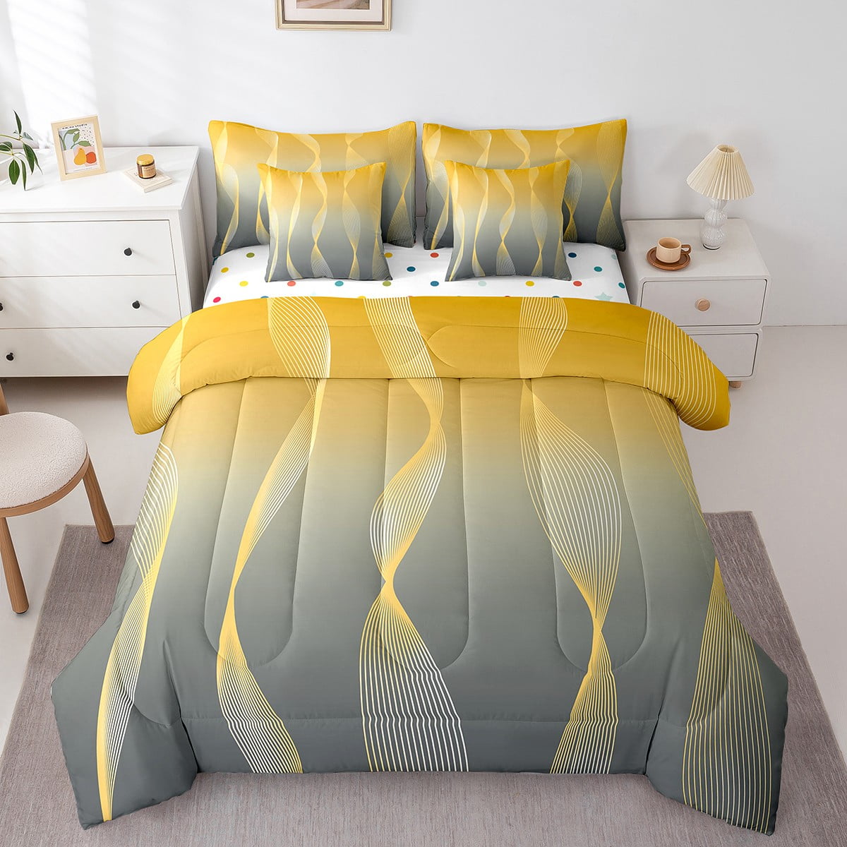 Gradient Gradient Yellow To Grey Comforter Set 7 Piece Bed in a Bag ...