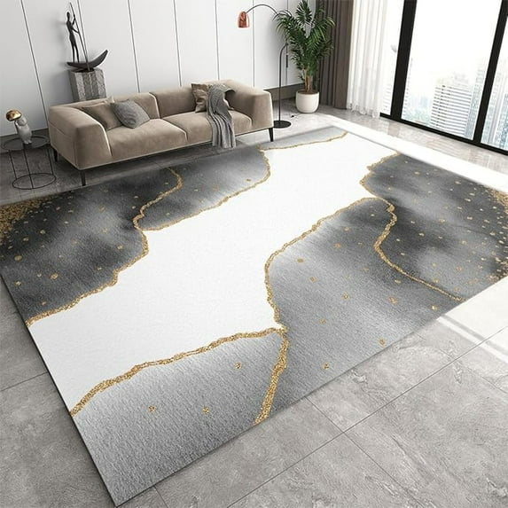 Gradient Gray Ink Marble Area Rug, Luxurious Geometric Gilt Texture Art ...