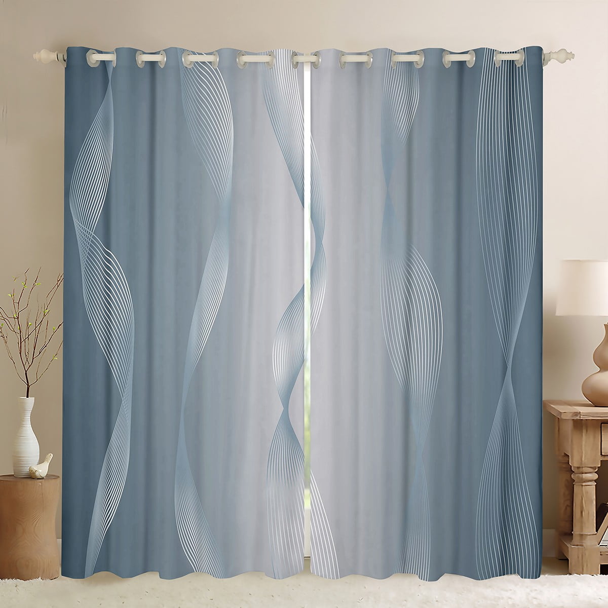 Gradient Gray White Curtains & Drapes 2 Panels 52"Wx63"L,Silver Foil ...