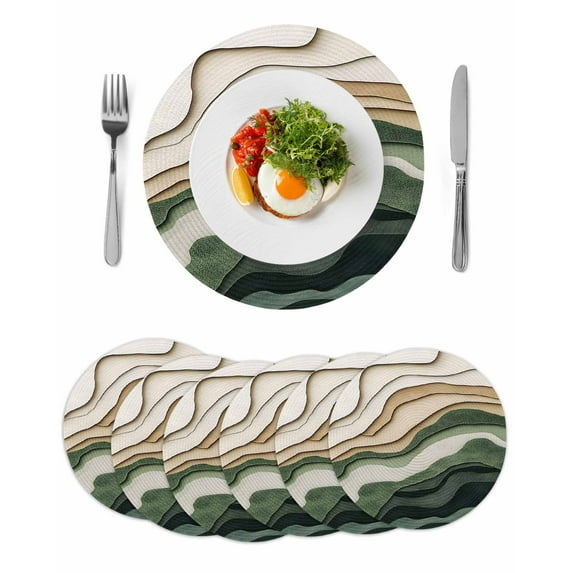 Gradient Green Brown Beach Round Table Placemats set of 6, Abstract ...