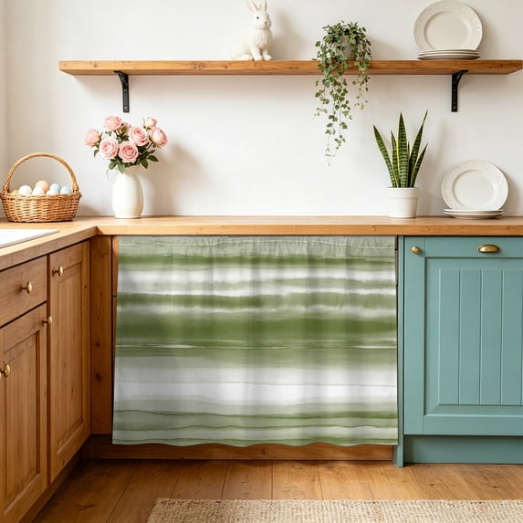 Gradient Green Cabinet Curtains 10" W x 11" L Watercolor Abstract ...
