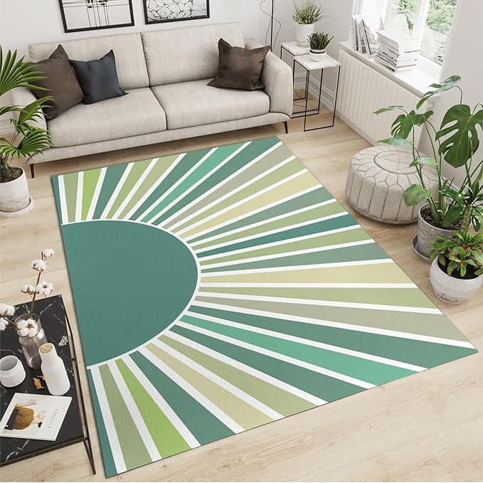 Gradient Green Geometric Lines Area Rug, Medieval Bohemian Stripes ...