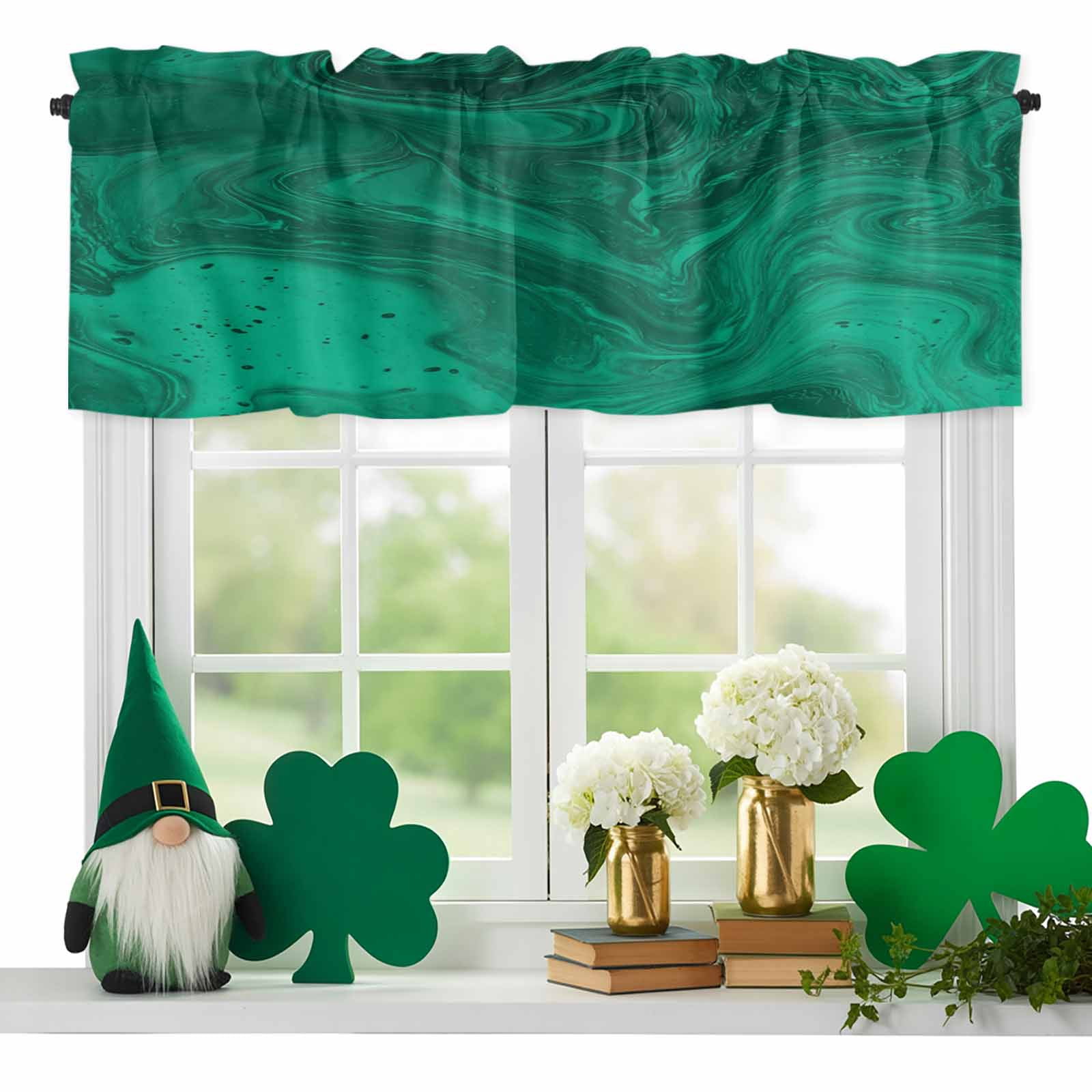 Gradient Green Marble Valances for Windows, Abstract Dark Green Ombre ...