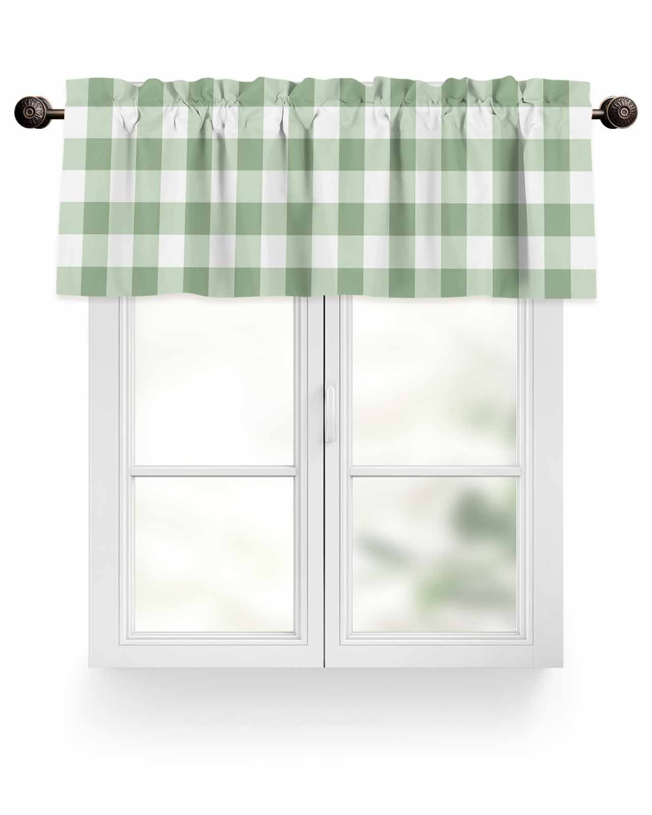Gradient Green Plaid Valances for Windows Geometric Country Rustic ...