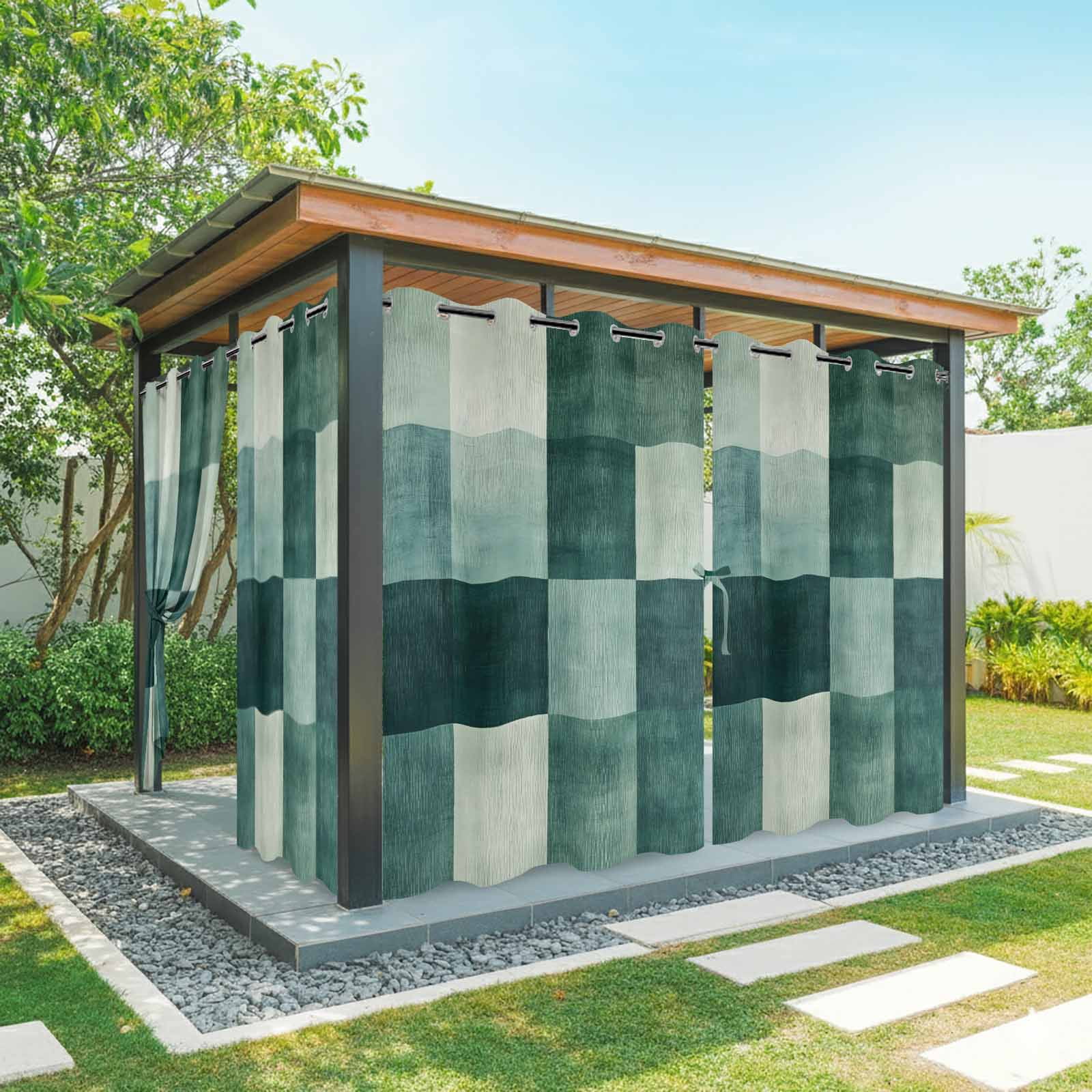 Gradient Green Square Outdoor Curtains for Patio Waterproof, Modern ...