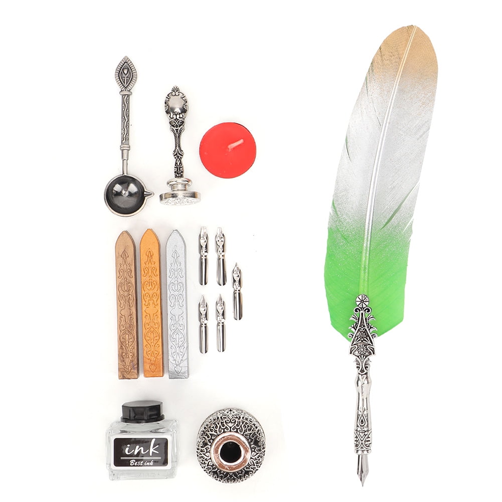 Gradient Green Vintage Retro Feather Dip Pen Calligraphy Writing Gift ...