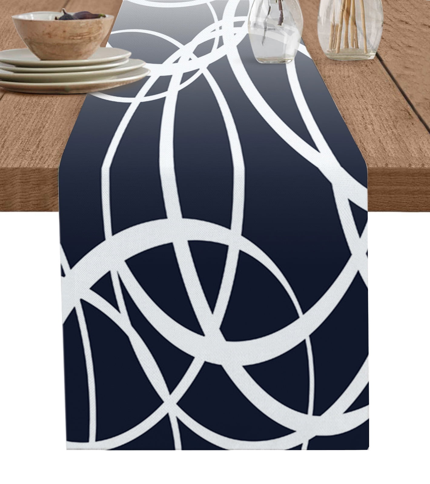 Gradient Grey Circle Line Modern Geometric Art Table Runner ration Home ...