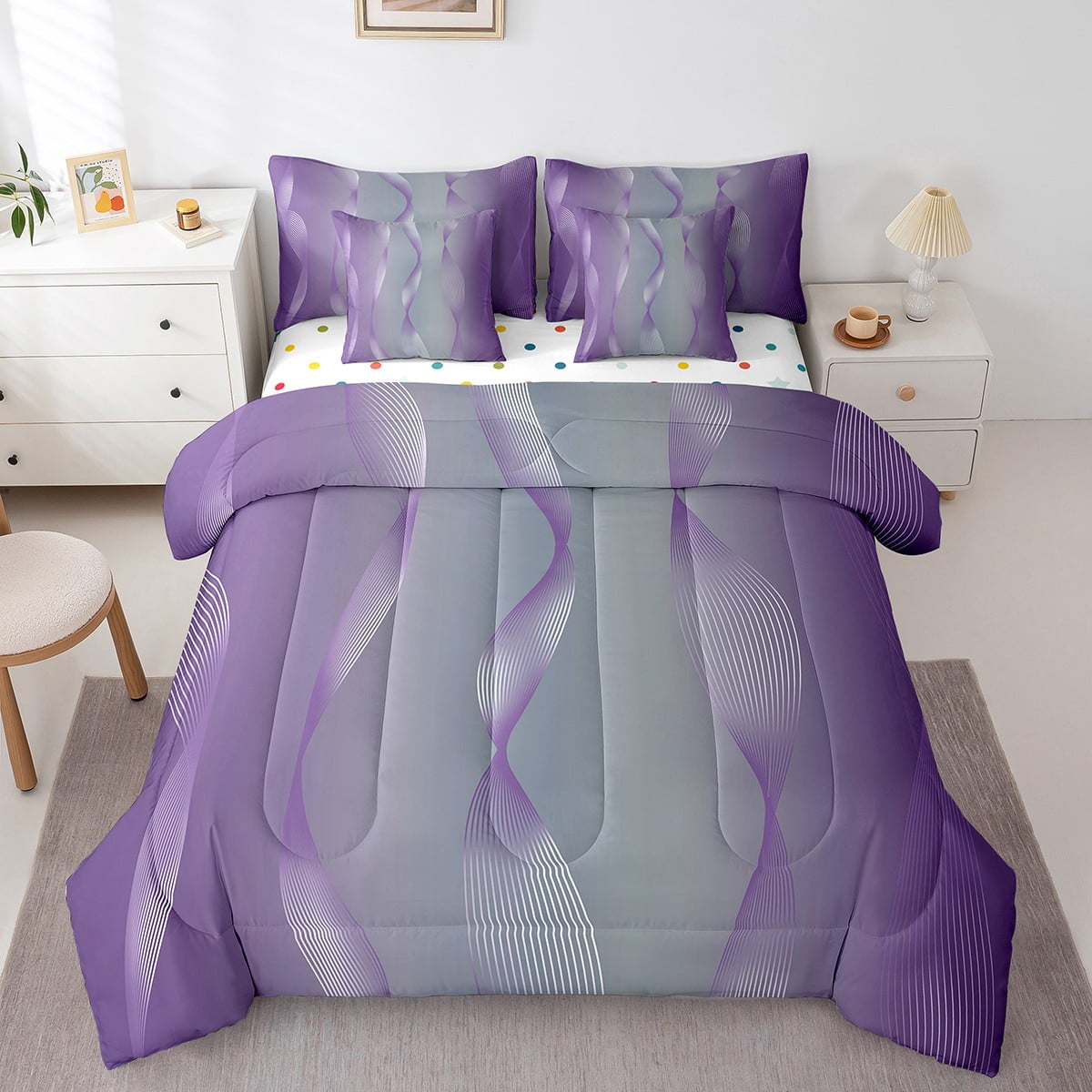 Gradient Grey and Purple Bed in a Bag King Size Comforter Set 7 Pieces ...