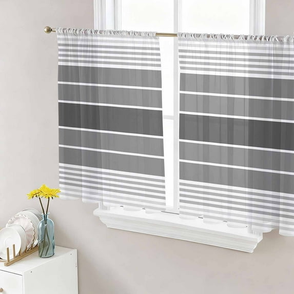 Gradient Grey Striped Semi Sheer Curtains 45 Inch Length 2 Panels Set ...
