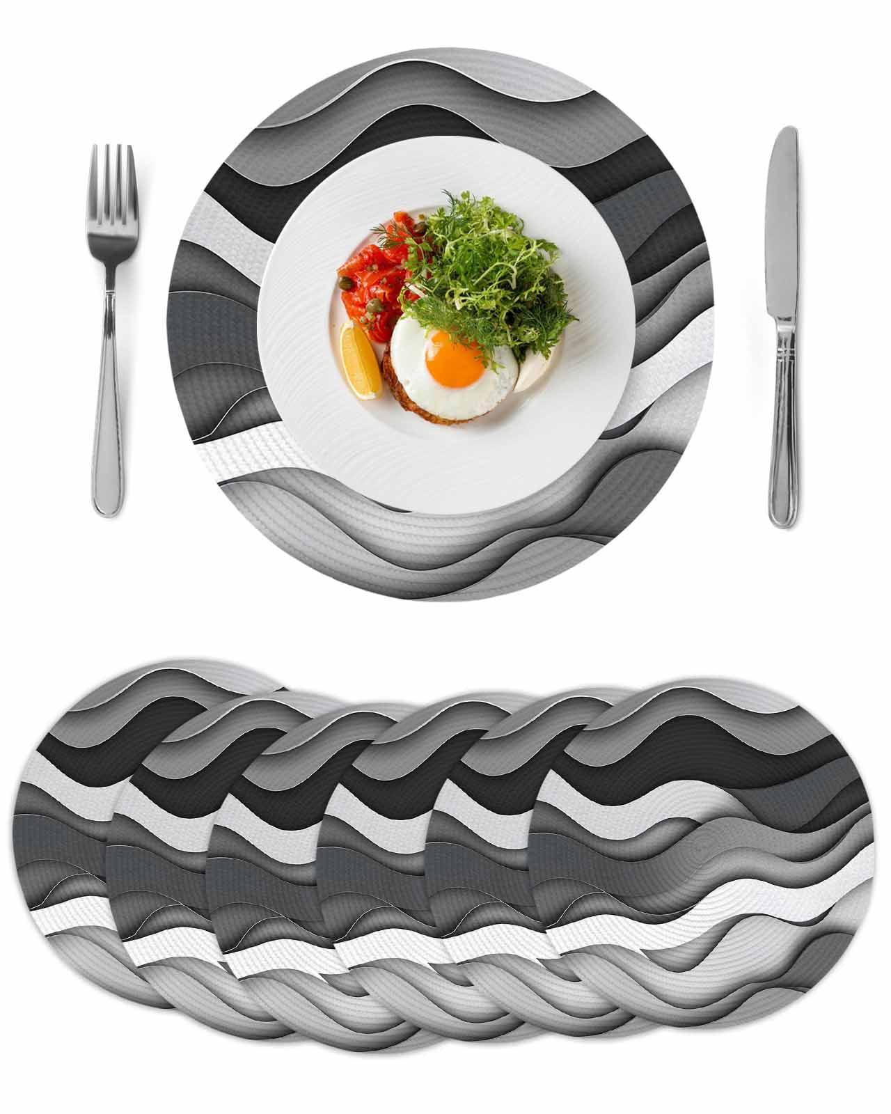 Gradient Grey White Beach Round Table Placemats set of 6, Abstract ...