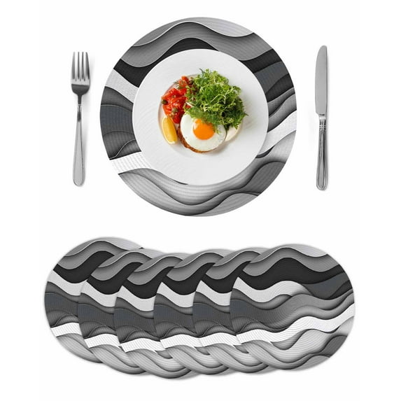 Gradient Grey White Beach Round Table Placemats set of 6, Abstract ...