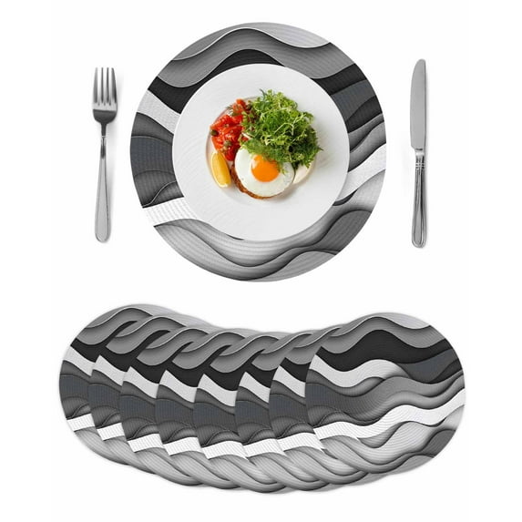Gradient Grey White Beach Round Table Placemats set of 8, Abstract ...