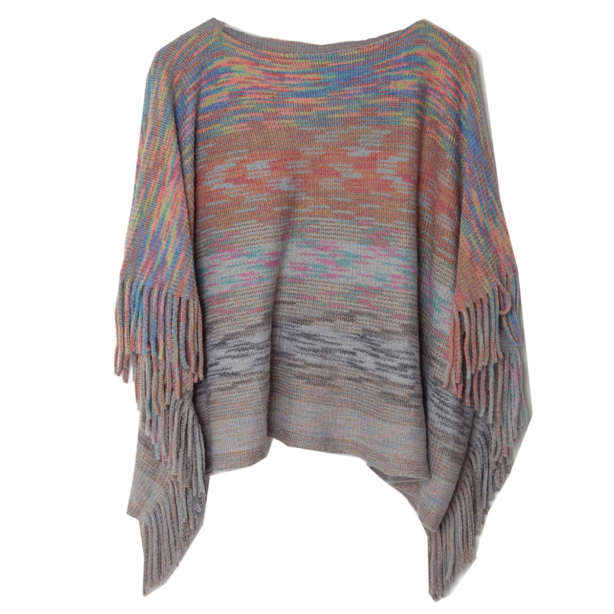Gradient Knit Poncho Shawl with Bat Overlay, Perfect for Fall & Winter ...