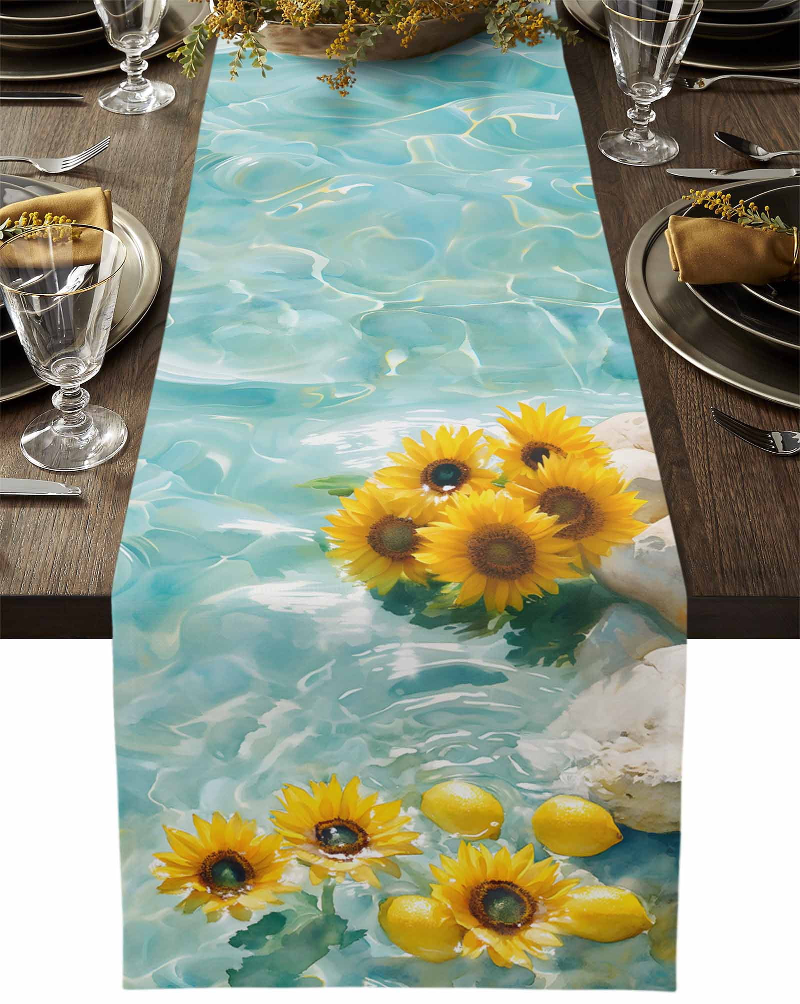 Gradient Lake Summer Sunflower Table Runners 13x36 Inches Long Linen ...