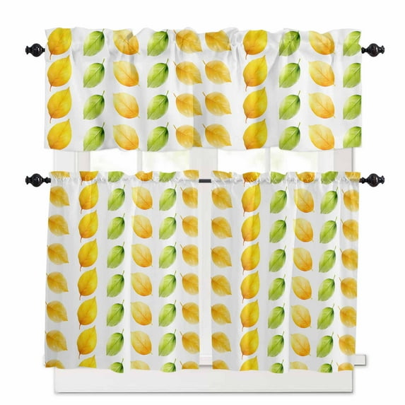 Gradient Leaf Kitchen Curtains Valances and Tiers Set of 3 Spring ...