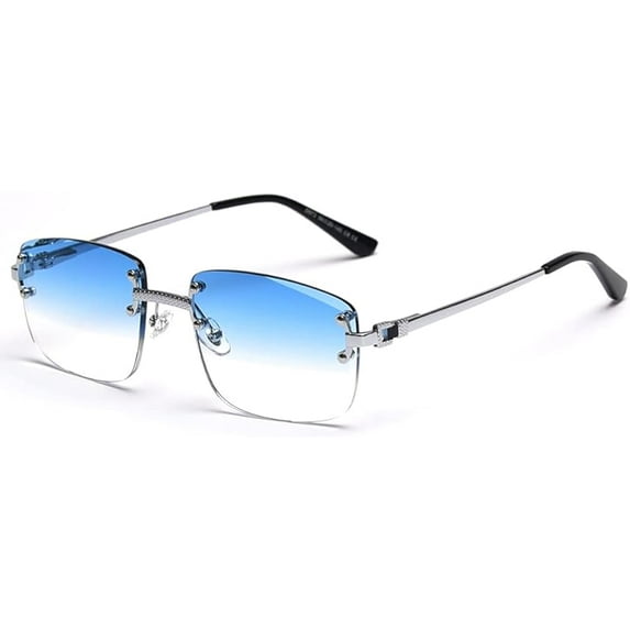 Gradient Lens Metal Sunglasses Rimless Square Blue UV400 Brown Women ...