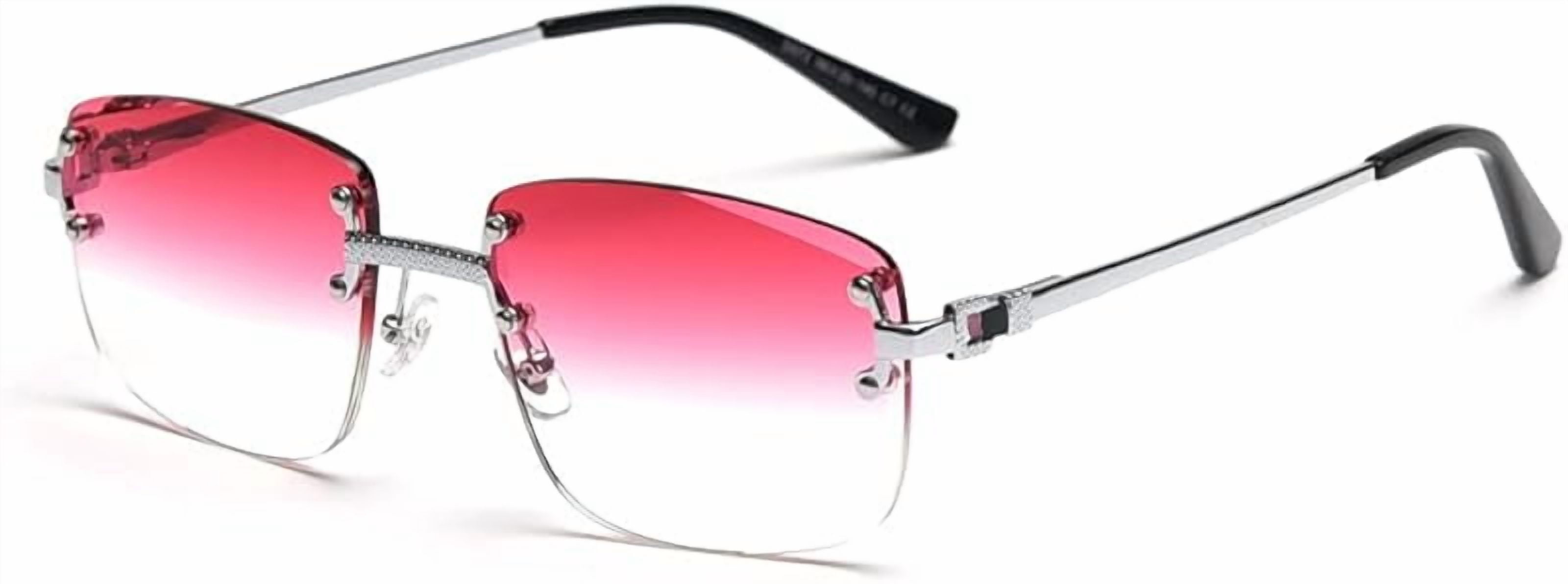 Gradient Lens Metal Sunglasses Rimless Square Blue UV400 Brown Women ...