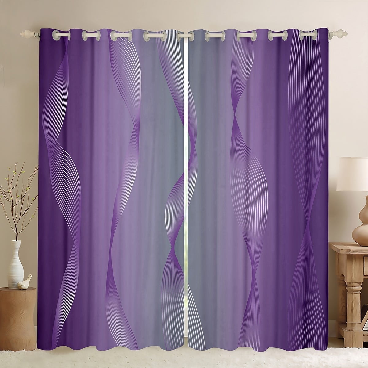 Gradient Lilac and Grey Curtains & Drapes 2 Panels 52"Wx63"L,Silver ...