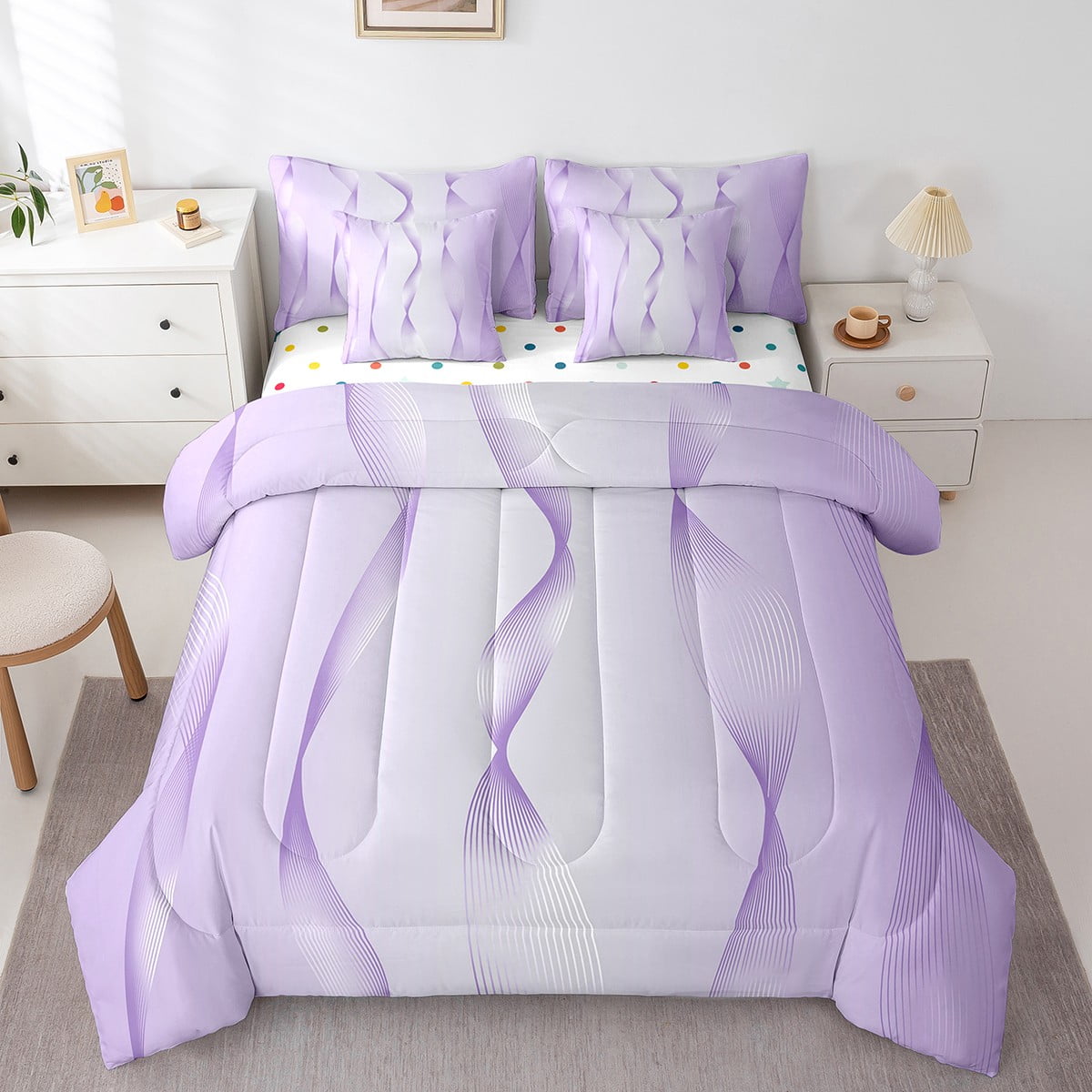 Gradient Lilac and Greyish White Comforter Set 7 Piece Bed in a Bag ...