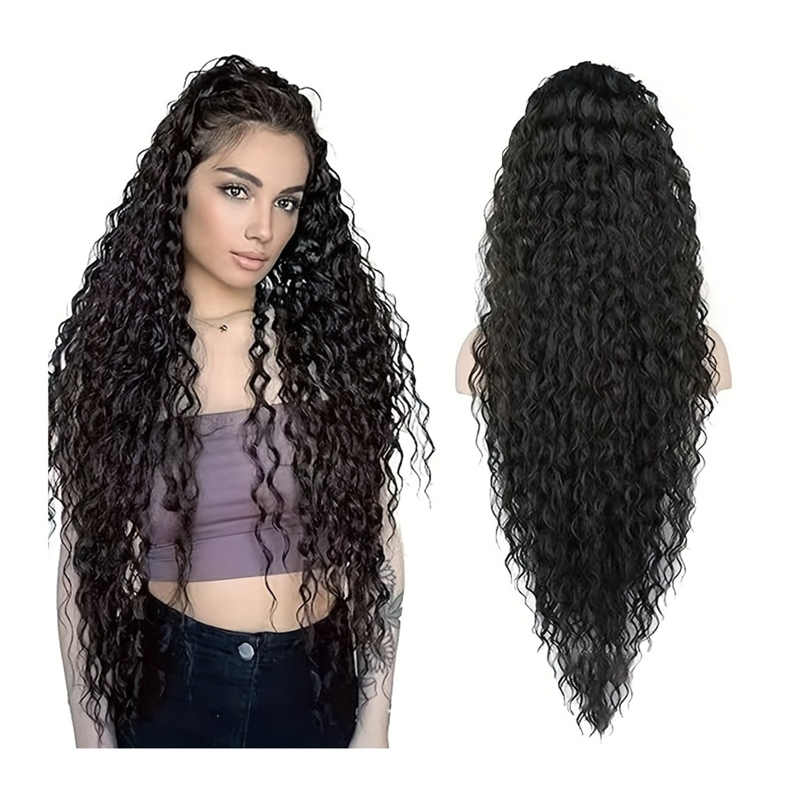 Gradient Long Curly Hair Synthetic Drawstring Ponytail Wig Women's Heat ...